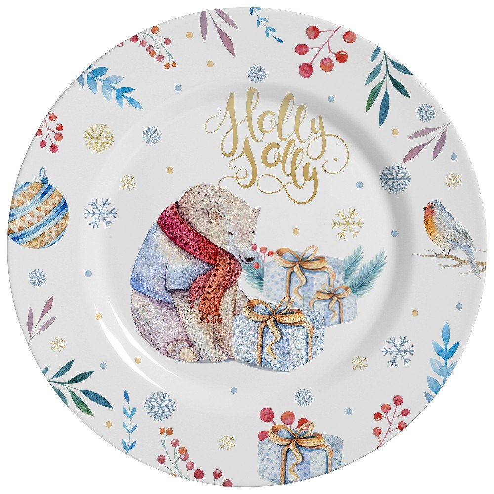 JOGO DE PRATOS RASO NATAL ALLEANZA HOLLY JOLLY C/6 UND 1ªLIN ...