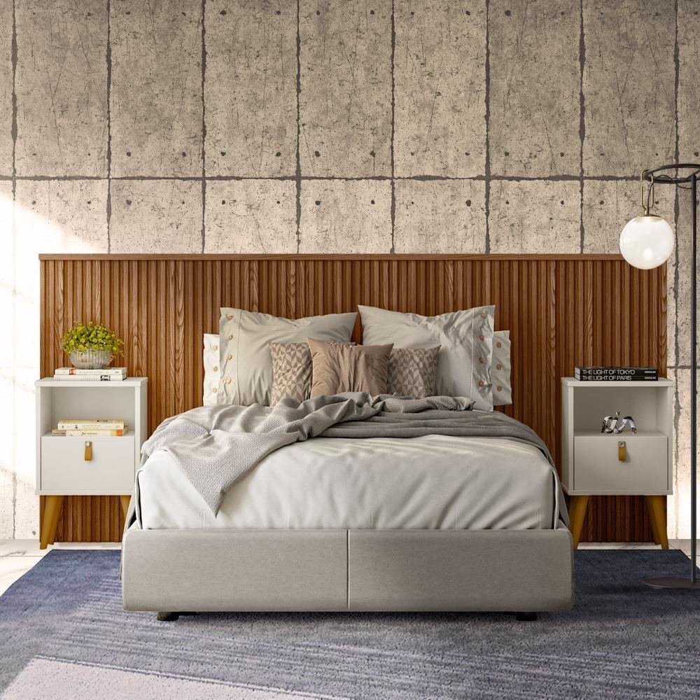 Conjunto Quarto Cabeceira Queen Casal Ripada Com 2 Mesas De Cabeceira ...