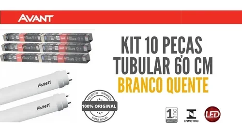 Kit 10 Lâmpada Led Tubular T8 60cm 9w Avant Branco Quente COR:Branco-quente | MadeiraMadeira