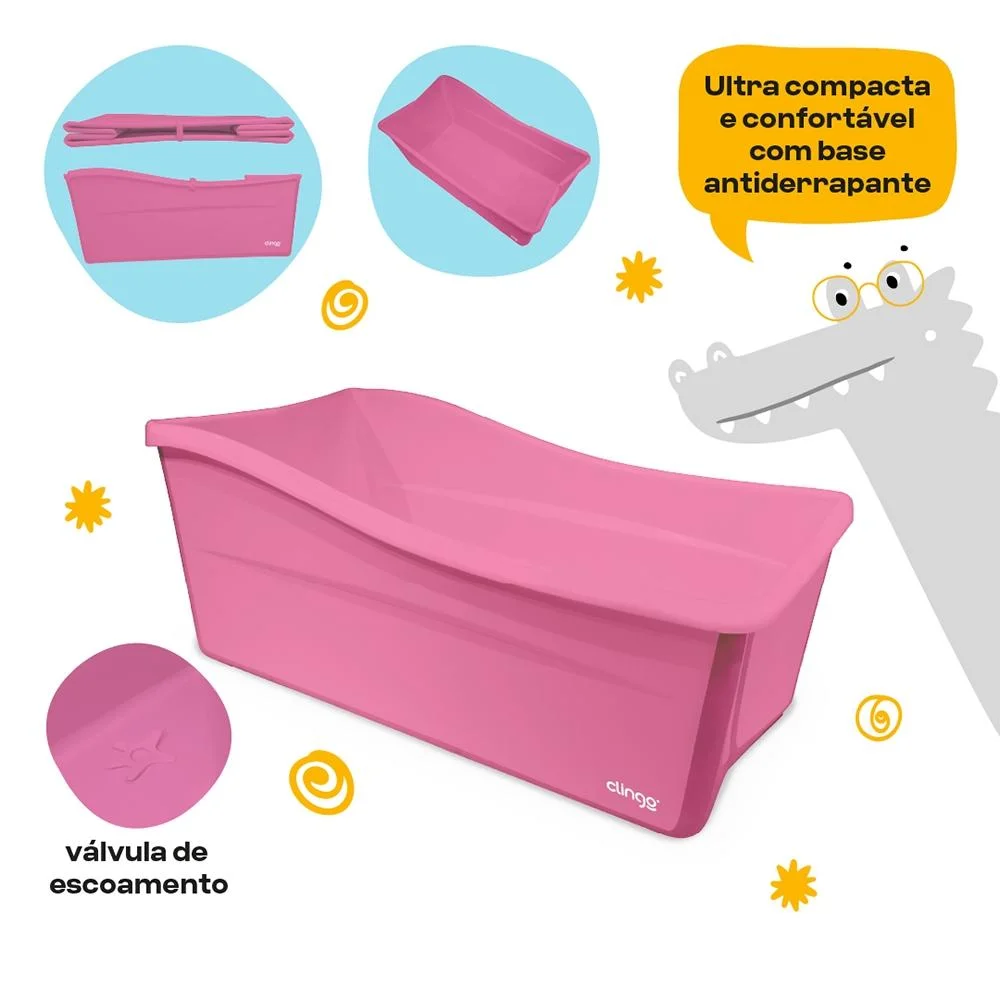 Banheira Infantil Dobrável Portátil Clingo 70 Litros Rosa | MadeiraMadeira