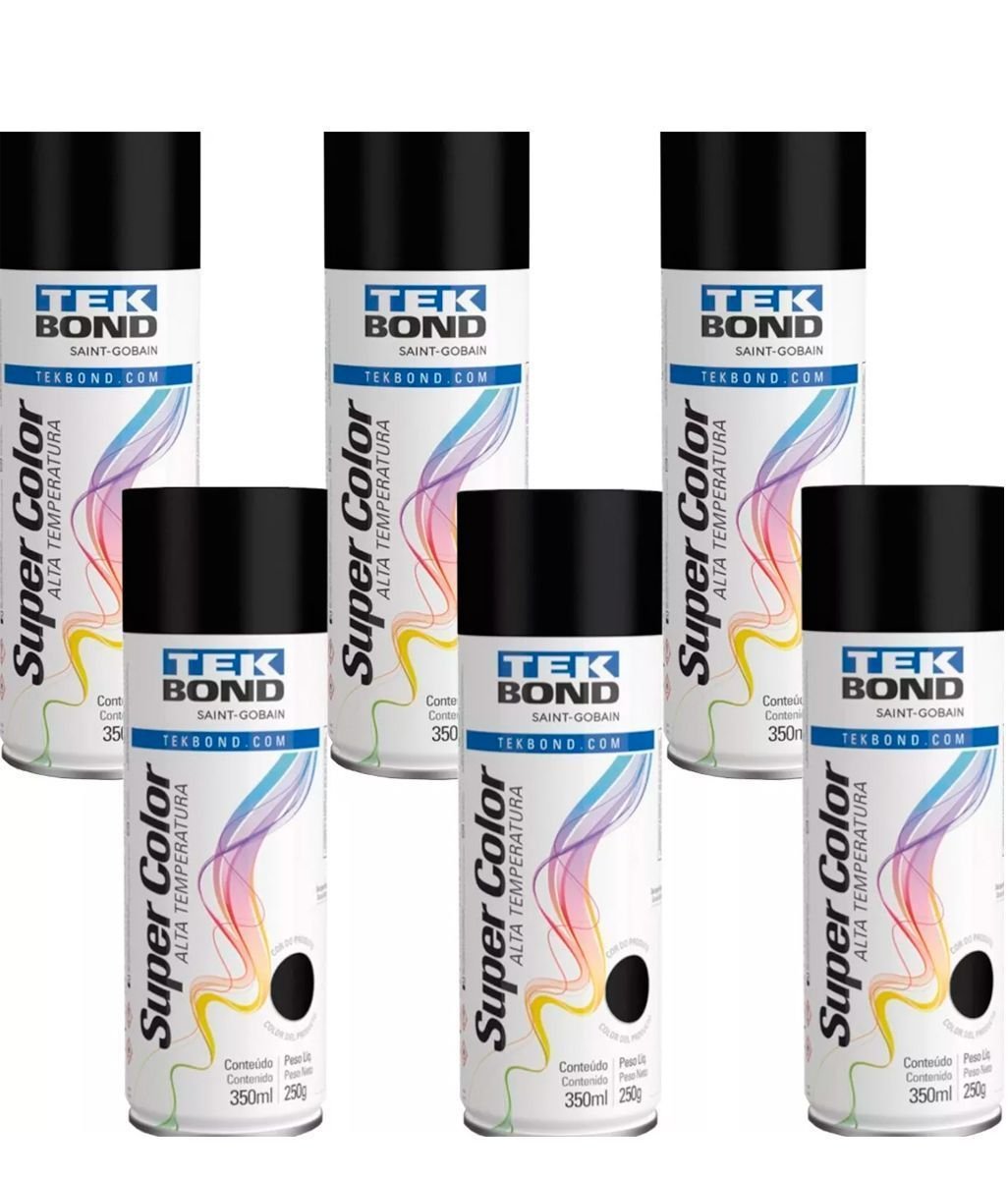 6x Tinta Spray Super Color Preto Fosco Alta Temperatura | MadeiraMadeira