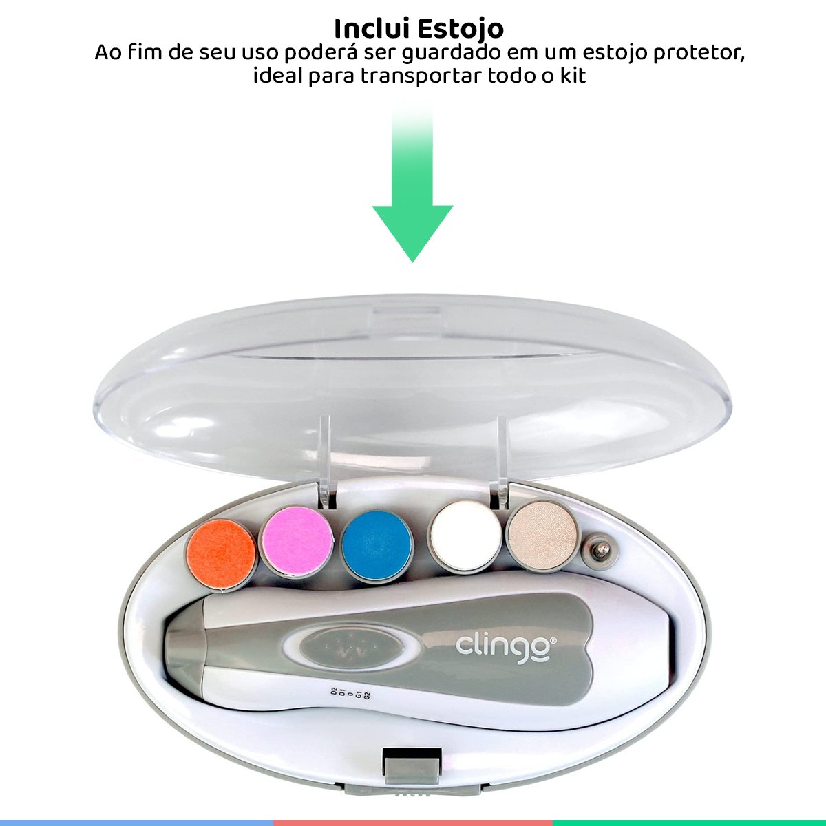 Kit Manicure Elétrico Portátil Para Bebês e Adultos Com Lixas e Estojo Branco e Cinza Clingo ...