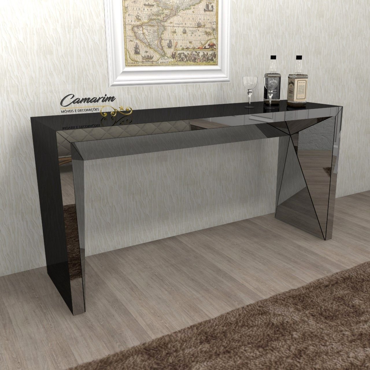 Aparador 1,50m Design Diamond VIDRO PRETO c/ Base interna, inferior e ...