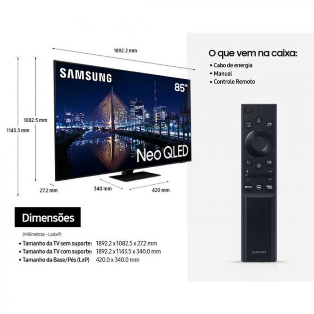 Smart TV Samsung 85 Polegadas Neo QLED 4K QN85QN85AAGXZD | MadeiraMadeira