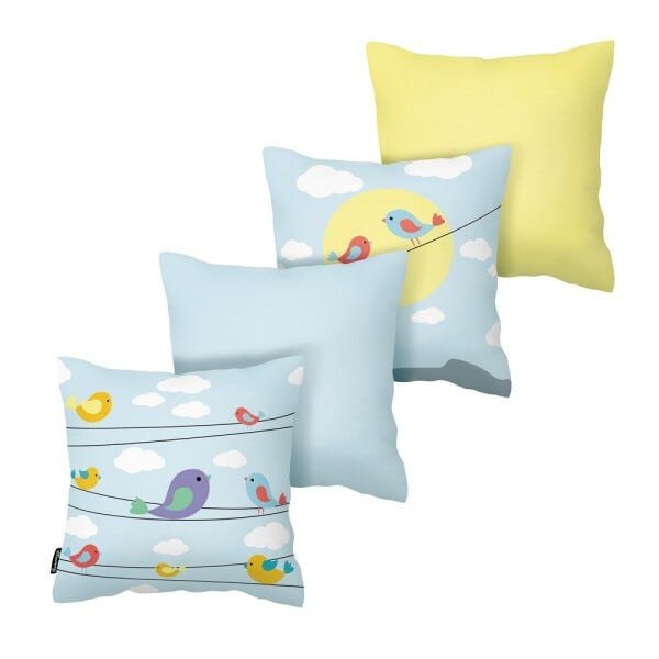 Kit com 4 Almofadas Infantis Passarinhos Armonizzi | MadeiraMadeira