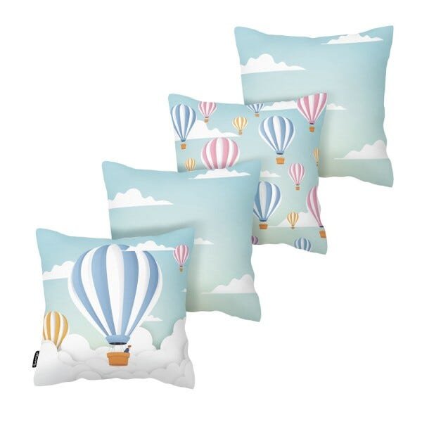 Kit com 4 Almofadas Infantis Balão Armonizzi Azul | MadeiraMadeira