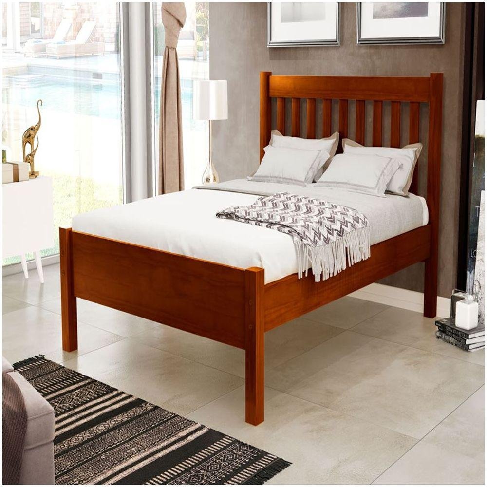 Cama De Solteiro Alice De Madeira Maciça Pinus - Cor Avelã | MadeiraMadeira