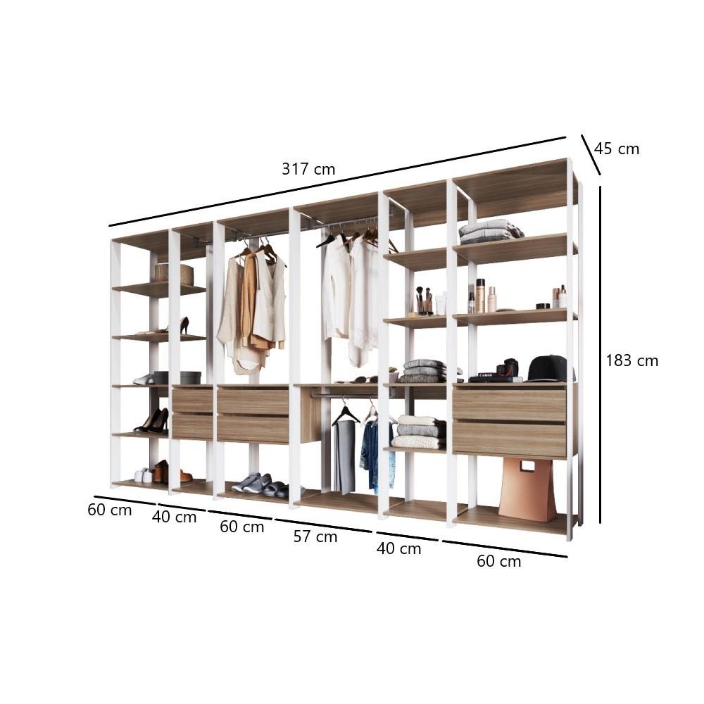 Kit Closet Modulado Completo Guarda Roupa Roupeiro Estante Quarto Casal ...