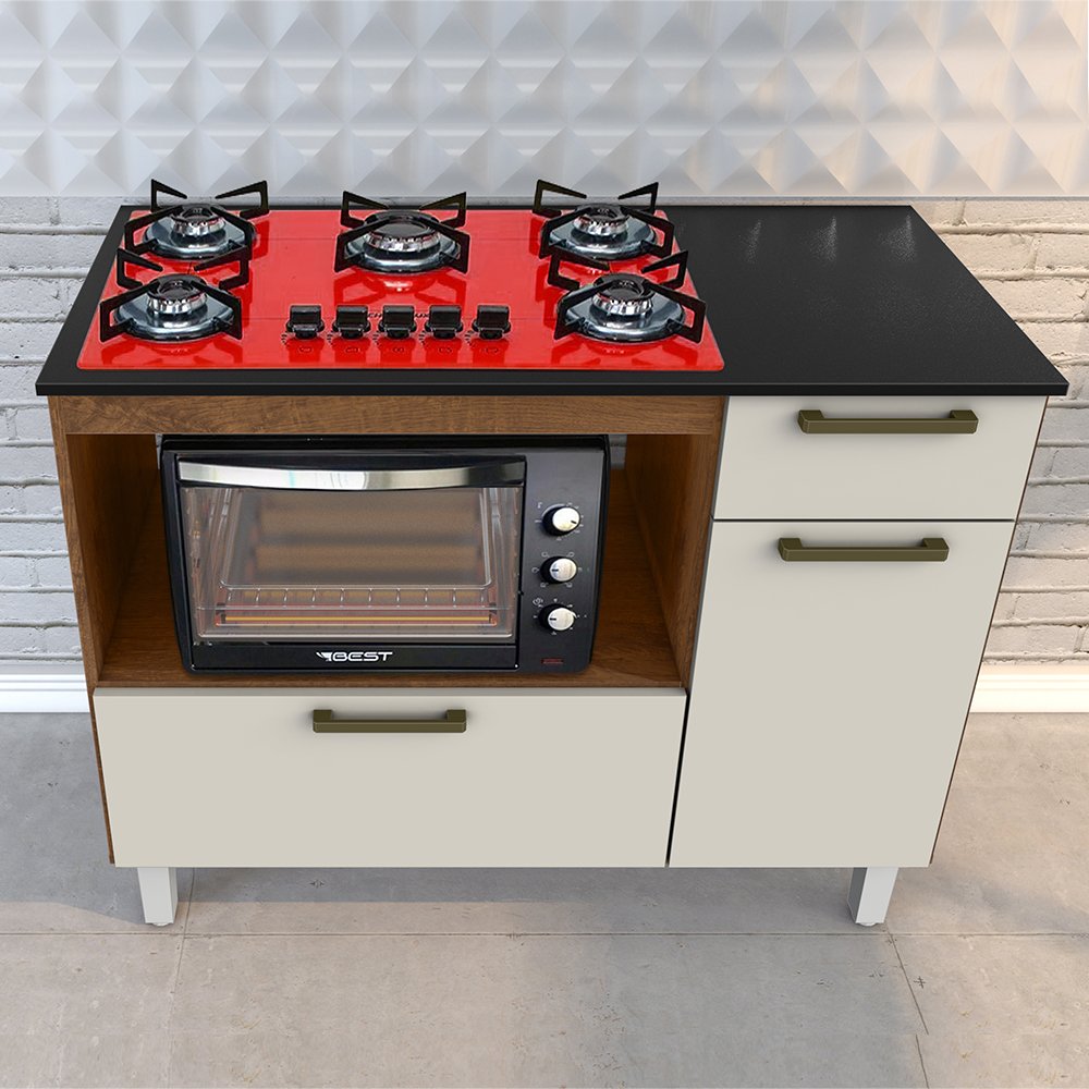 Kit Balcão Cooktop 2 Porta 1 Gav. Natura/off White C/fogão Cooktop ...