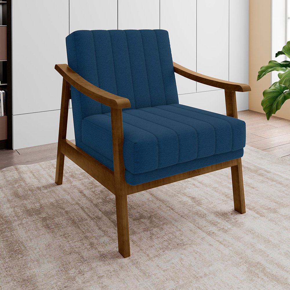 Poltrona Flórida Veludo Azul Marinho Base de Madeira Castanho - D'Rossi ...