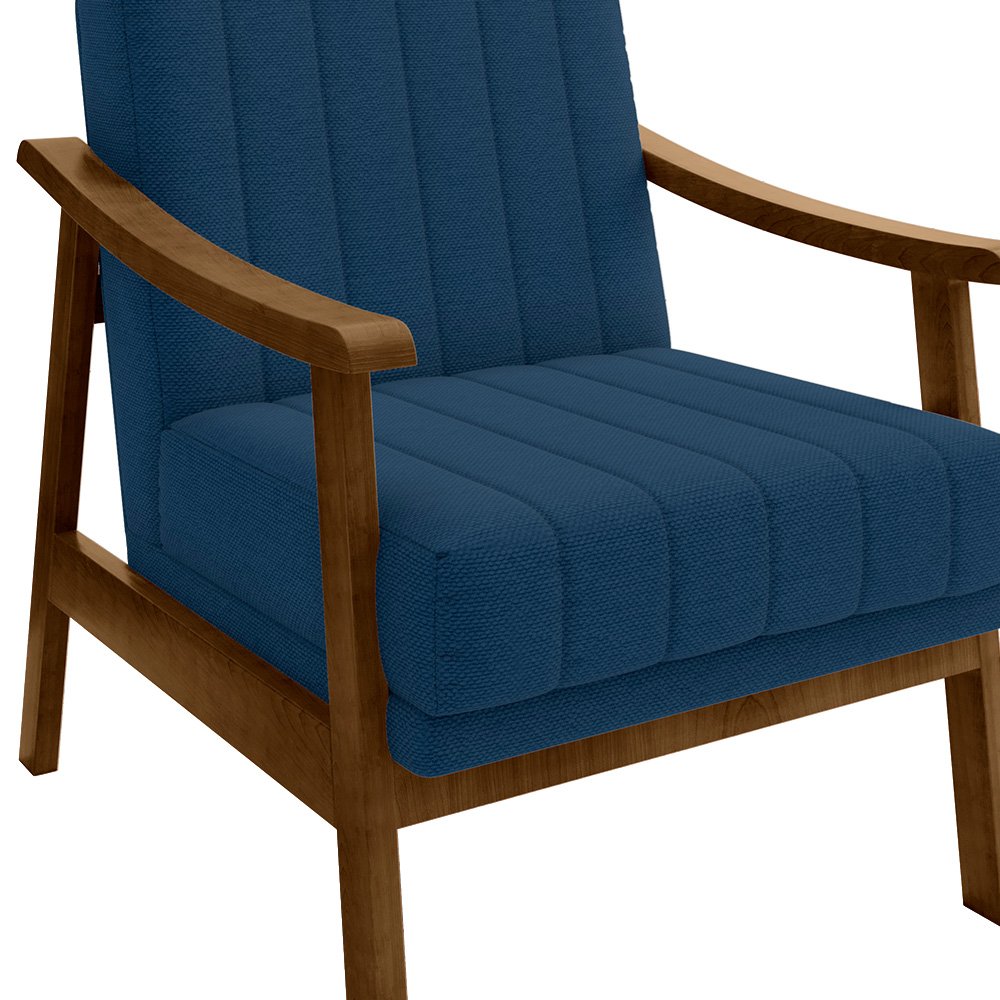 Poltrona Flórida Veludo Azul Marinho Base de Madeira Castanho - D'Rossi ...