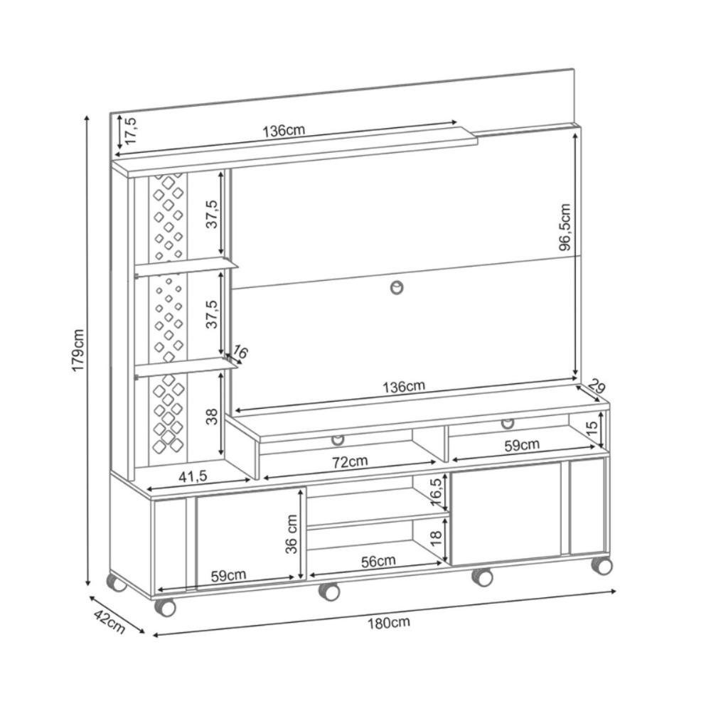 Home Theater Vitral TV Até 55 Polegadas 1,80m Deck/Off White ...