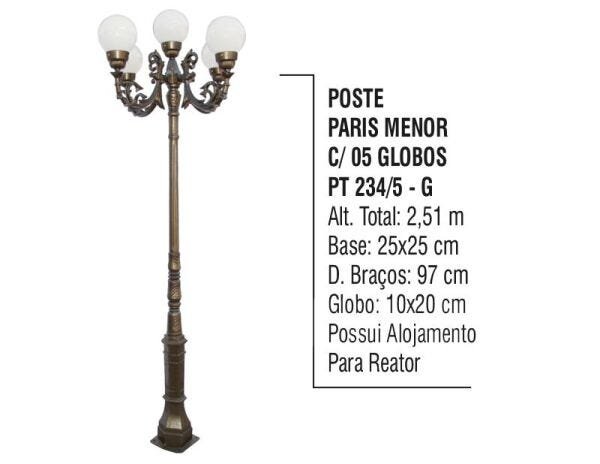 Poste Paris Menor para Jardim de Alumínio 05 Globo 2,51M | MadeiraMadeira