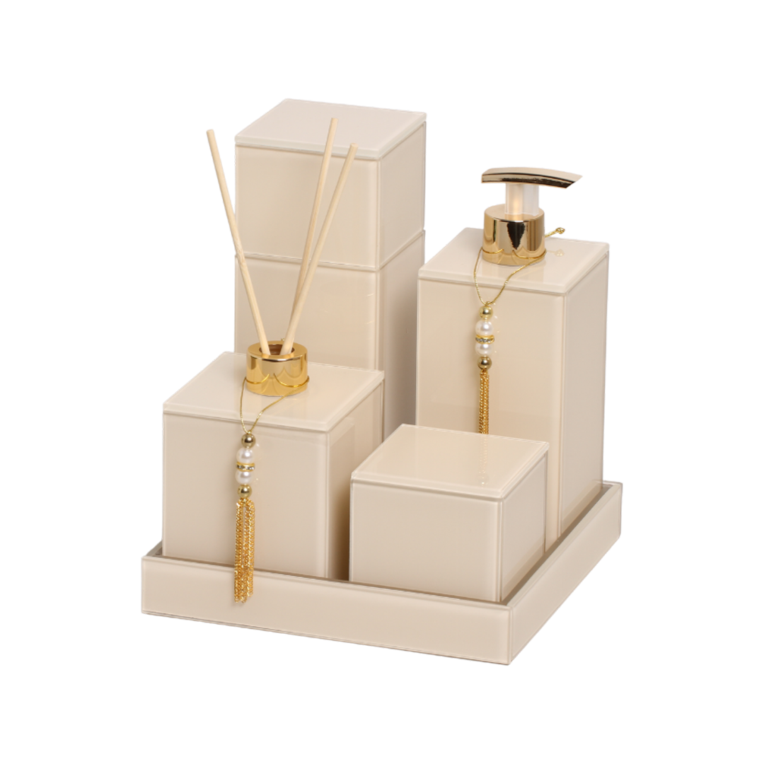 KIT LAVABO BANHEIRO LUXO VIDRO 5 PEÇAS: VANILLA DOURADO | MadeiraMadeira
