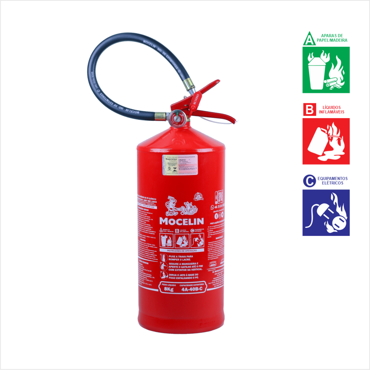 EXTINTOR INDUSTRIAL PQS 8KG ABC - 4A-40B-C 1 ANO MOCELIN | MadeiraMadeira