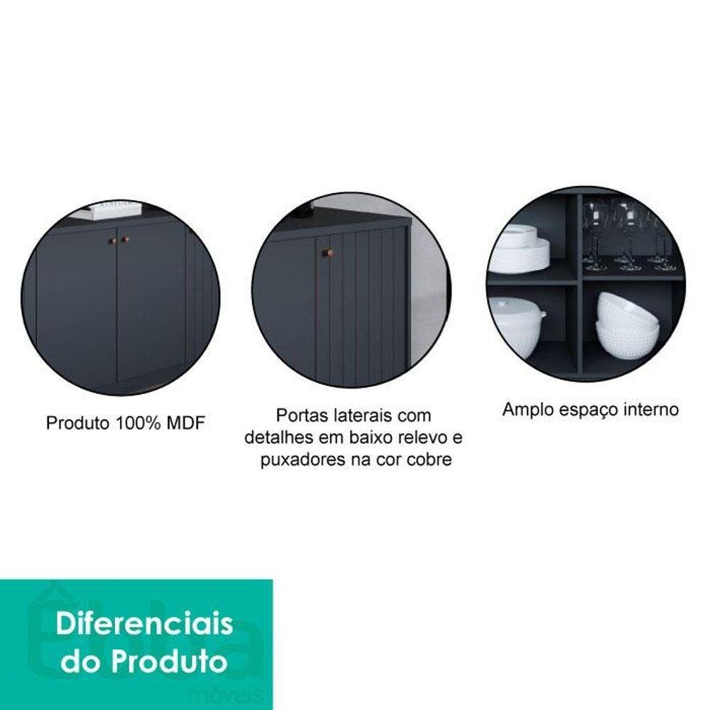 Buffet Sala de Jantar 100% Mdf 4 Portas Lia Cimol Chumbo Preto Chumbo ...