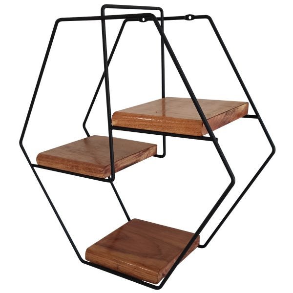 Nicho Prateleira Organizadora Hexagonal Pequena Steel Wood Preto Fosco ...