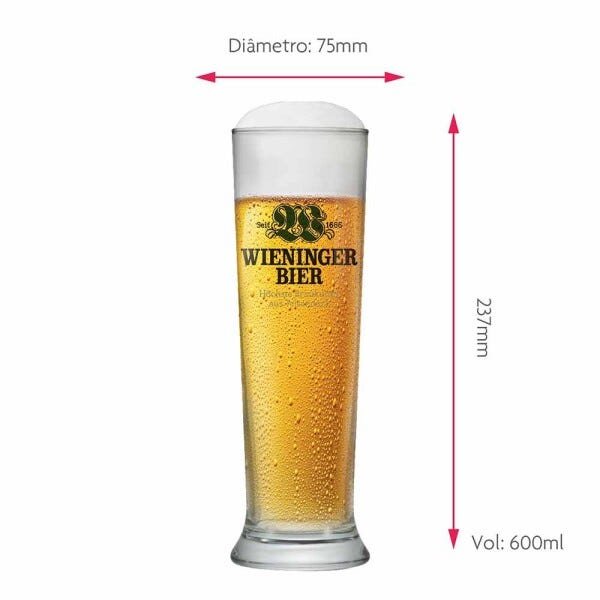 Jogo de Copos de Cerveja Frases Wieninger Bier Vidro 600ml | MadeiraMadeira