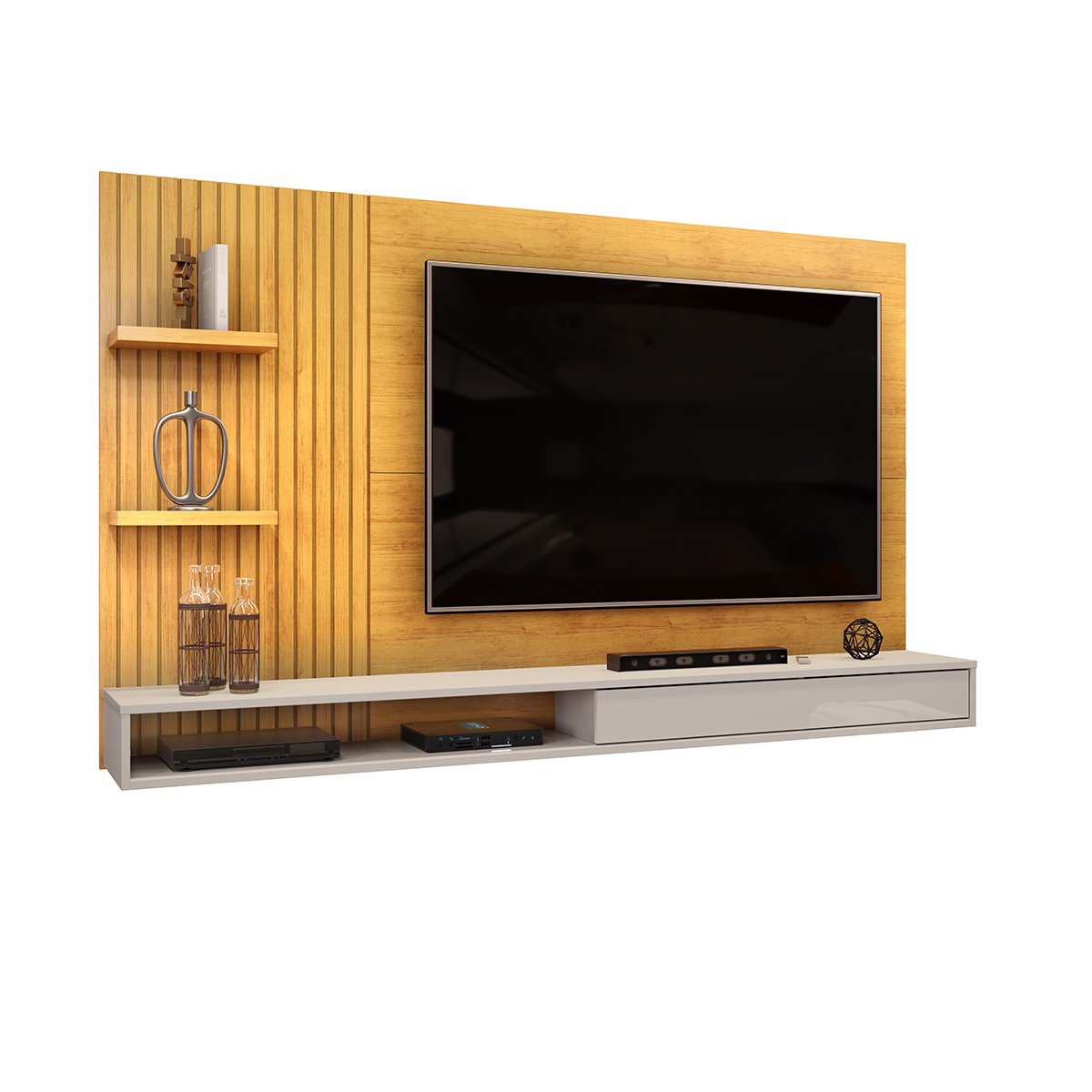 Painel para Tv até 60 Polegadas Ripado com Nichos Dj Móveis Bento Cedro ...