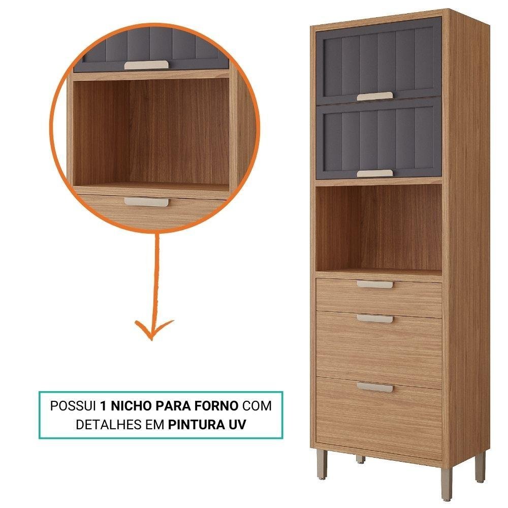 Torre Quente 100%mdf 70cm 1 Nicho para Forno 3 Portas e 2 Gavetas ...