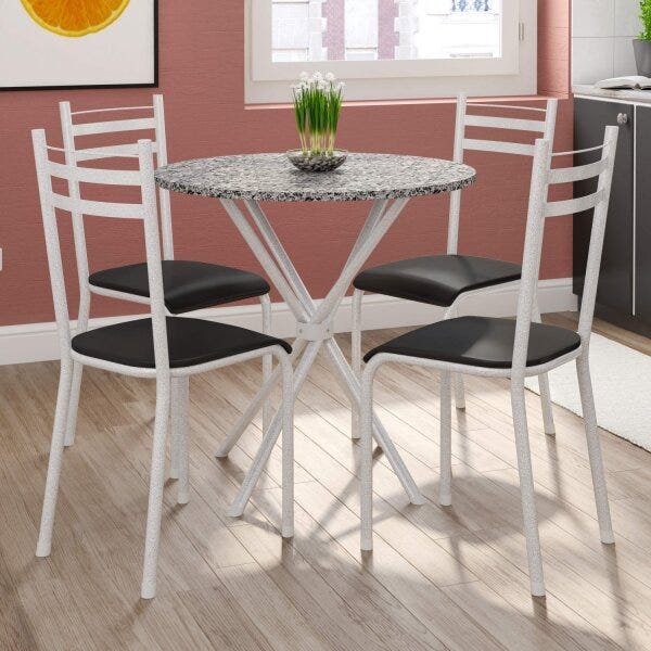 Conjunto de Mesa Redonda com 4 Cadeiras Lyon Branco Prata com estofado ...