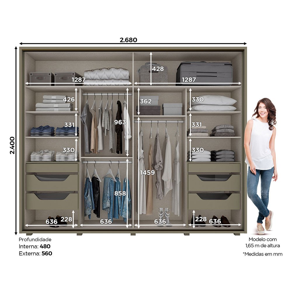 Roupeiro Casal Cavic 2 Portas Deslizantes Com Espelho Henn Duna/off ...