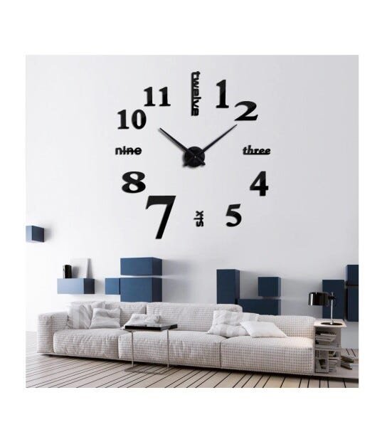 Relógio De Parede 3D Sala Decoração Números & Letras - Preto ...