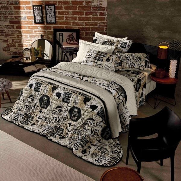 Kit Edredom com Lençol Travel Palha Casal Padrão Dupla Face 04 Peças ...