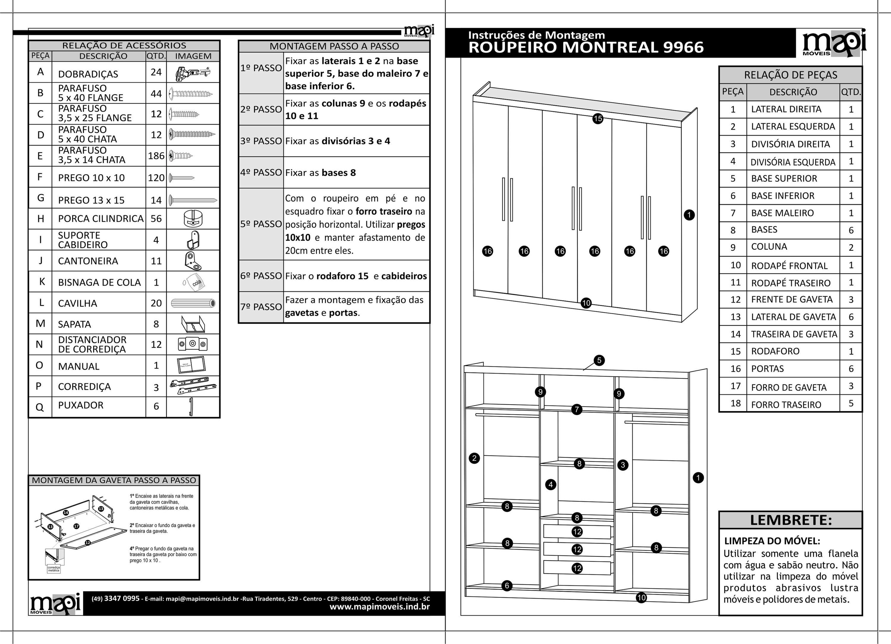 Guarda Roupa Casal com Espelho 6 Portas 3 Gavetas Montreal Mapi Móveis ...