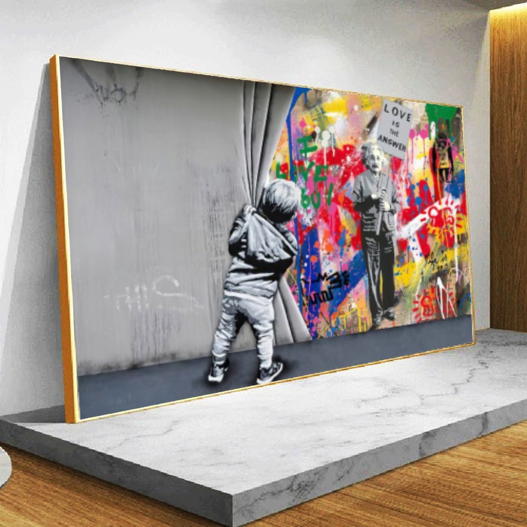 Quadro Decorativo Menino Albert Einstein Street Art:120x80 cm/PRETA ...