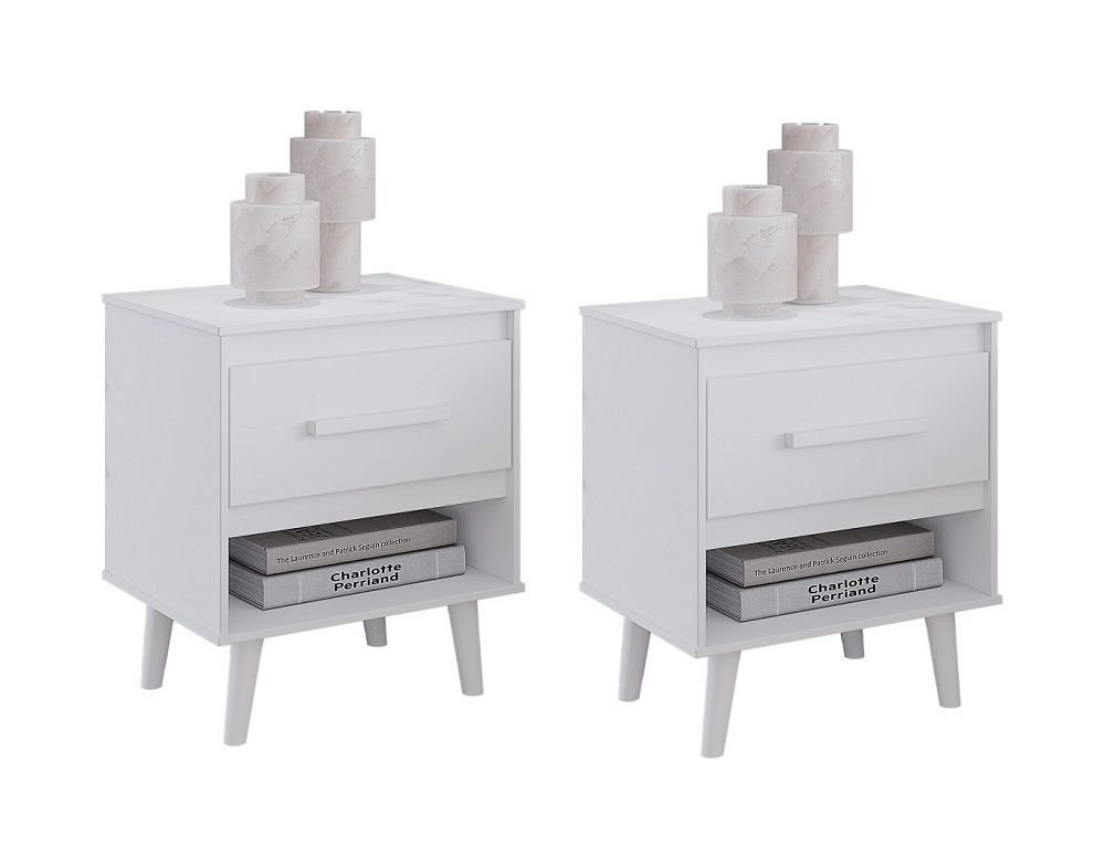 Jogo de Mesa de Cabeceira Mila 1 Gaveta Pés Retrô - Branco Móblis ...