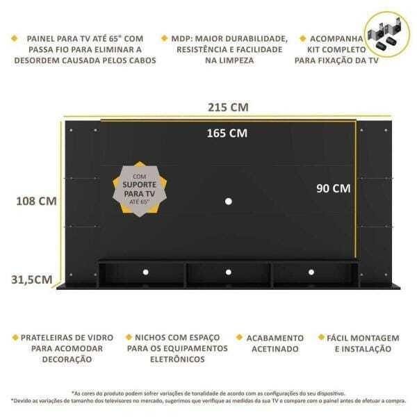 Painel Tv 65 Polegadas com Suporte e Prateleiras Vidro | MadeiraMadeira