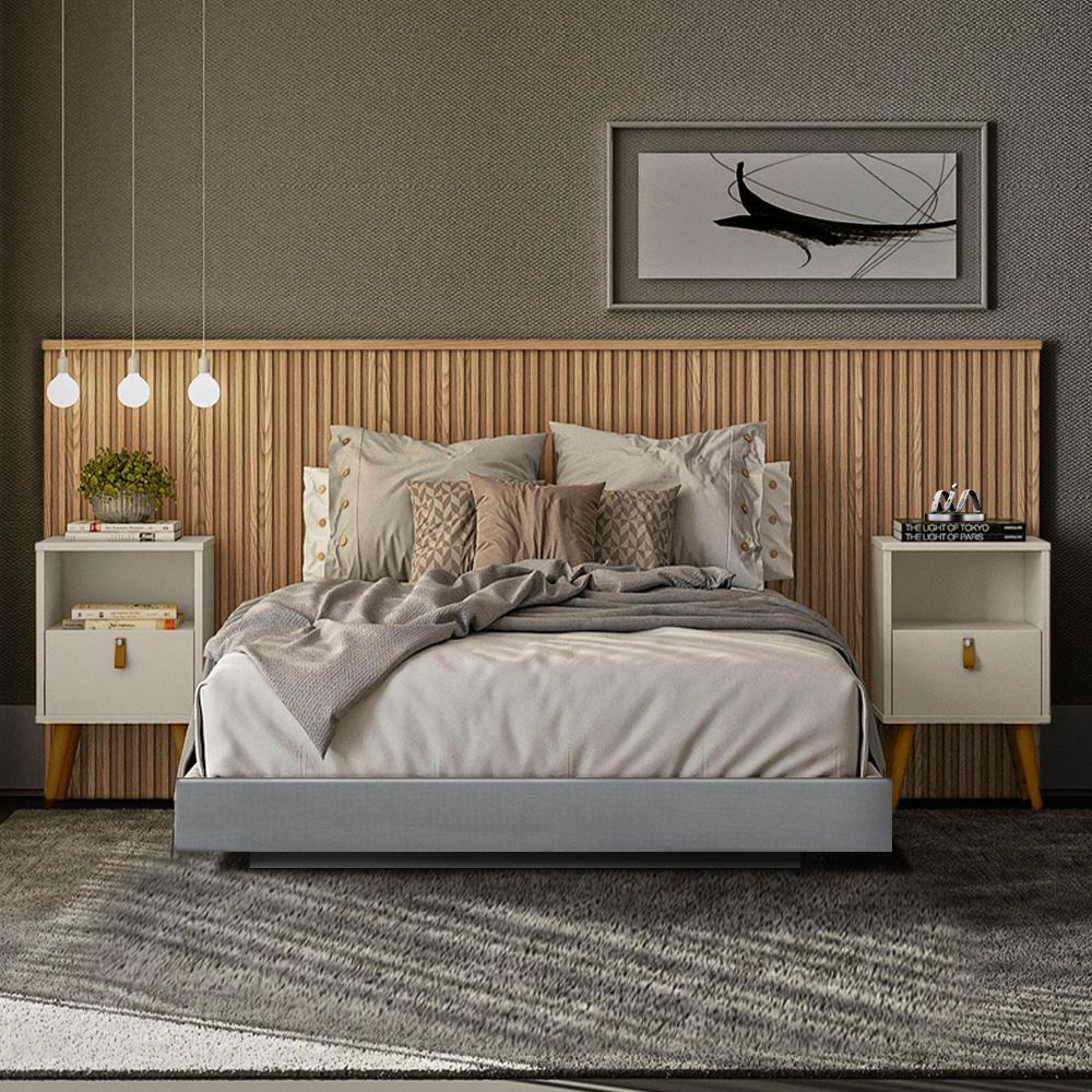 Cama Queen Com Cabeceira E Mesa De Apoio Carvalho Linea Brasil ...