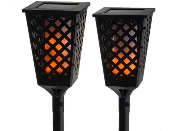 Kit com 2 Luminária Espeto Solar Imita Fogo Decoração Chama ...