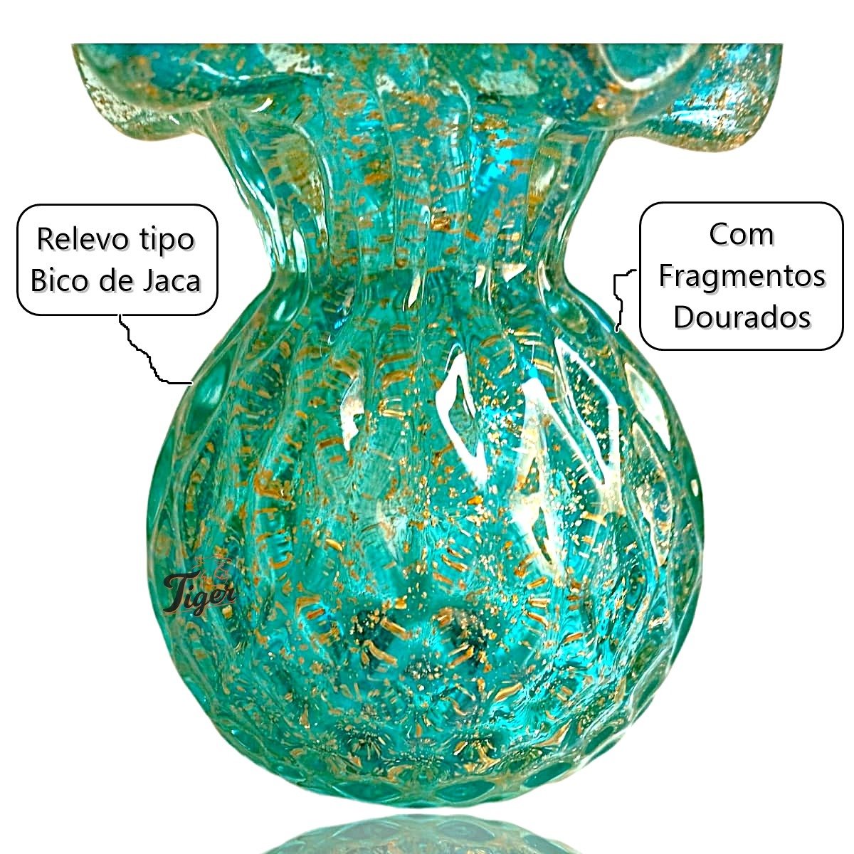 Vaso Trouxinha de Murano Bico de Jaca Azul Aquamarine 14 Cm Decor Tiger ...