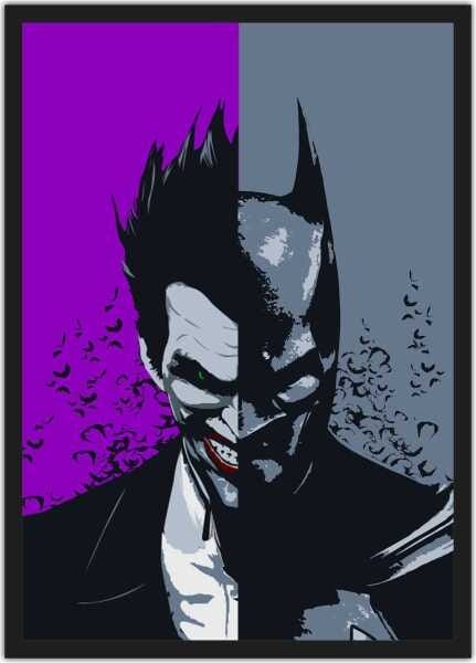 Quadro Decorativo Batman Metade Coringa Nerd Geek Com Moldura ...