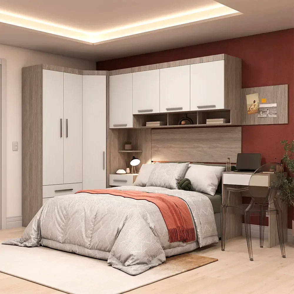 Conjunto Guarda Roupa de Canto Casal 4 Gavetas e 7 Portas com ...