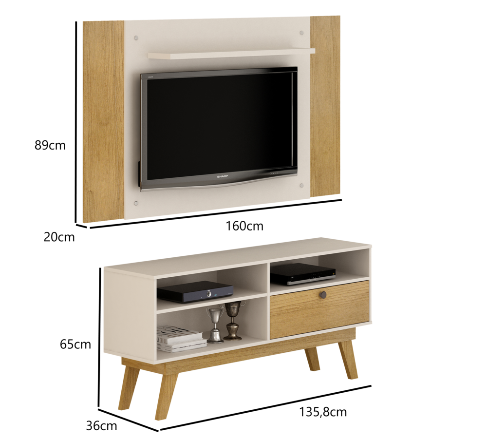 Rack Houston com Painel America para TVs de ate 50 Polegadas Valdemoveis Off White/Cinamomo ...