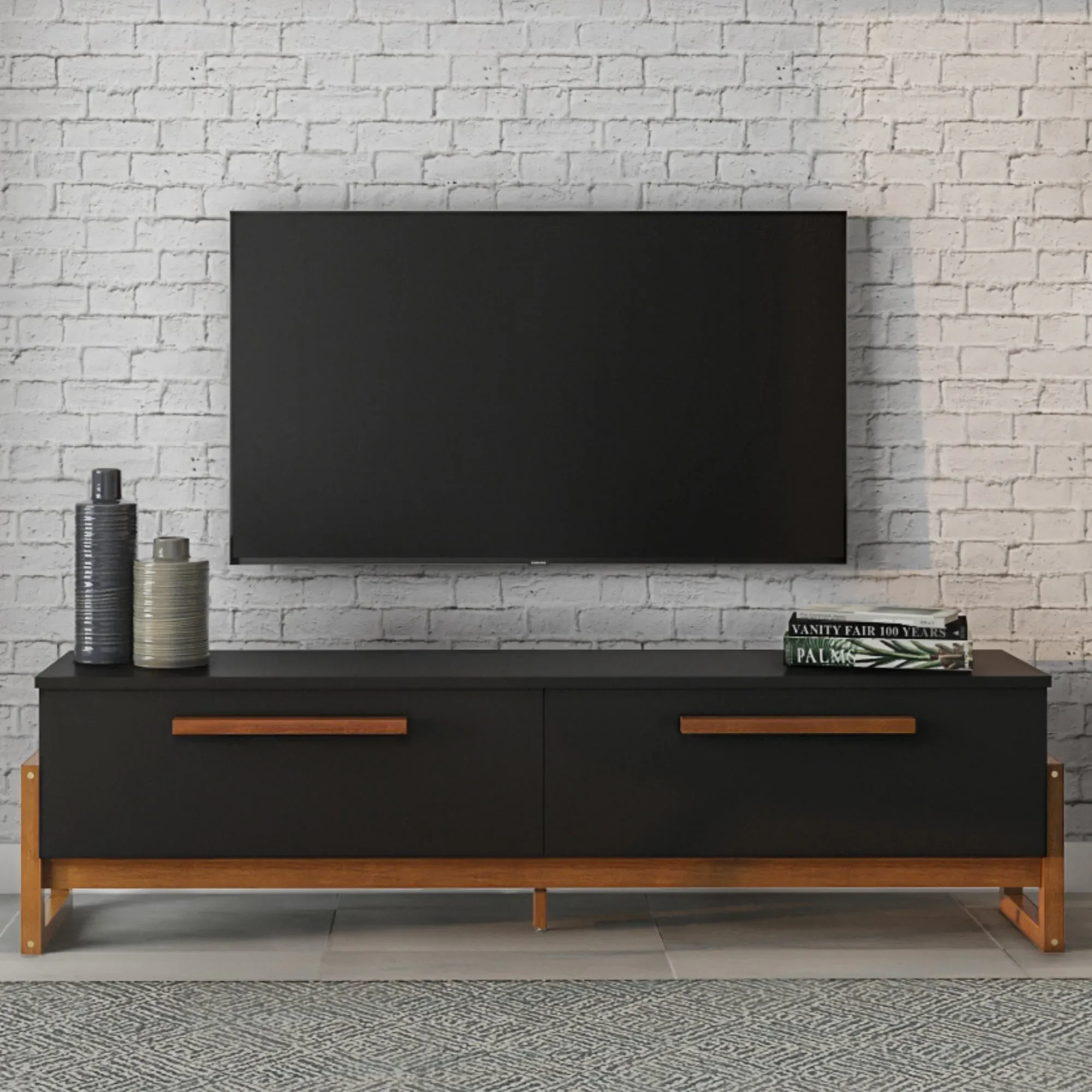 Rack para TV até 65 Polegadas Preto com Amêndoa Mercúrio com 2 Portas ...