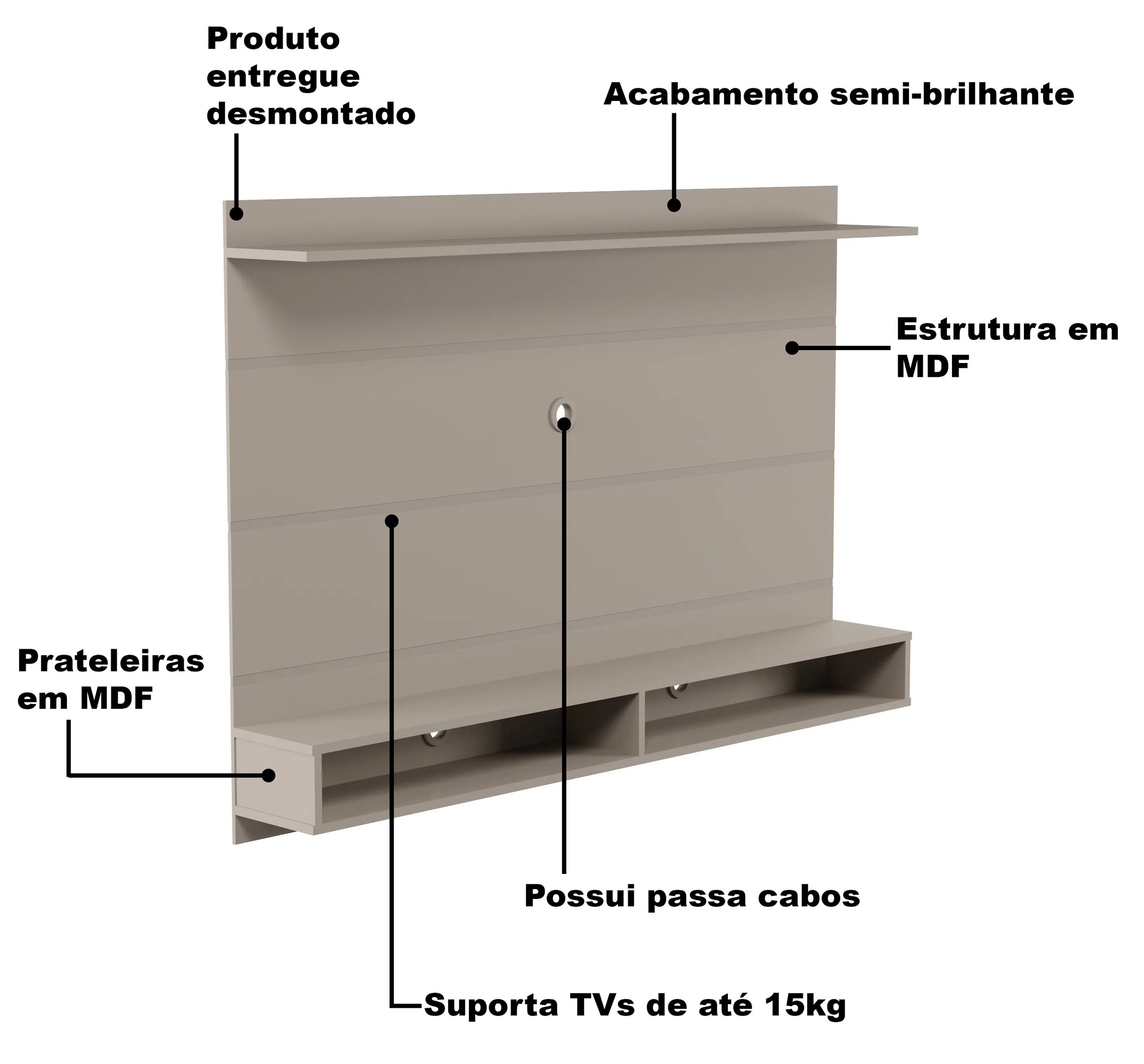 Painel para TVs Até 65 Polegadas Off White Marte Tebarrot Móveis | MadeiraMadeira