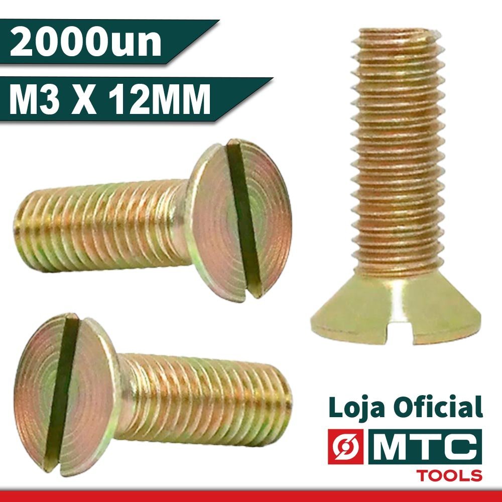 PARAFUSO MÁQUINA CABEÇA CHATA DIN 963 M3 X 12 FENDA -2000PÇS ...