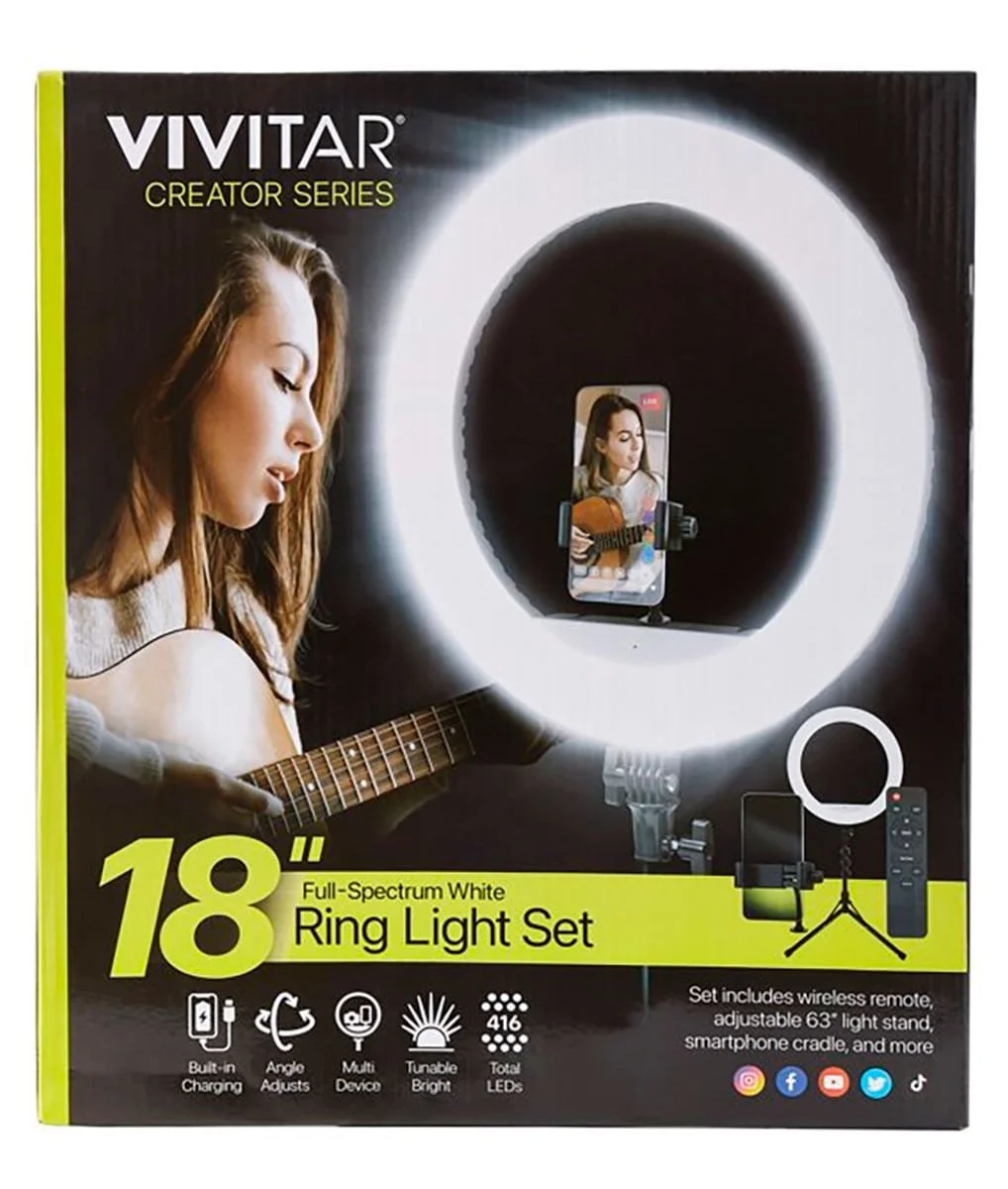 Luminária Ring Light 18 polegadas c/ Tripé, controle remoto e encaixe para Smartphone ...