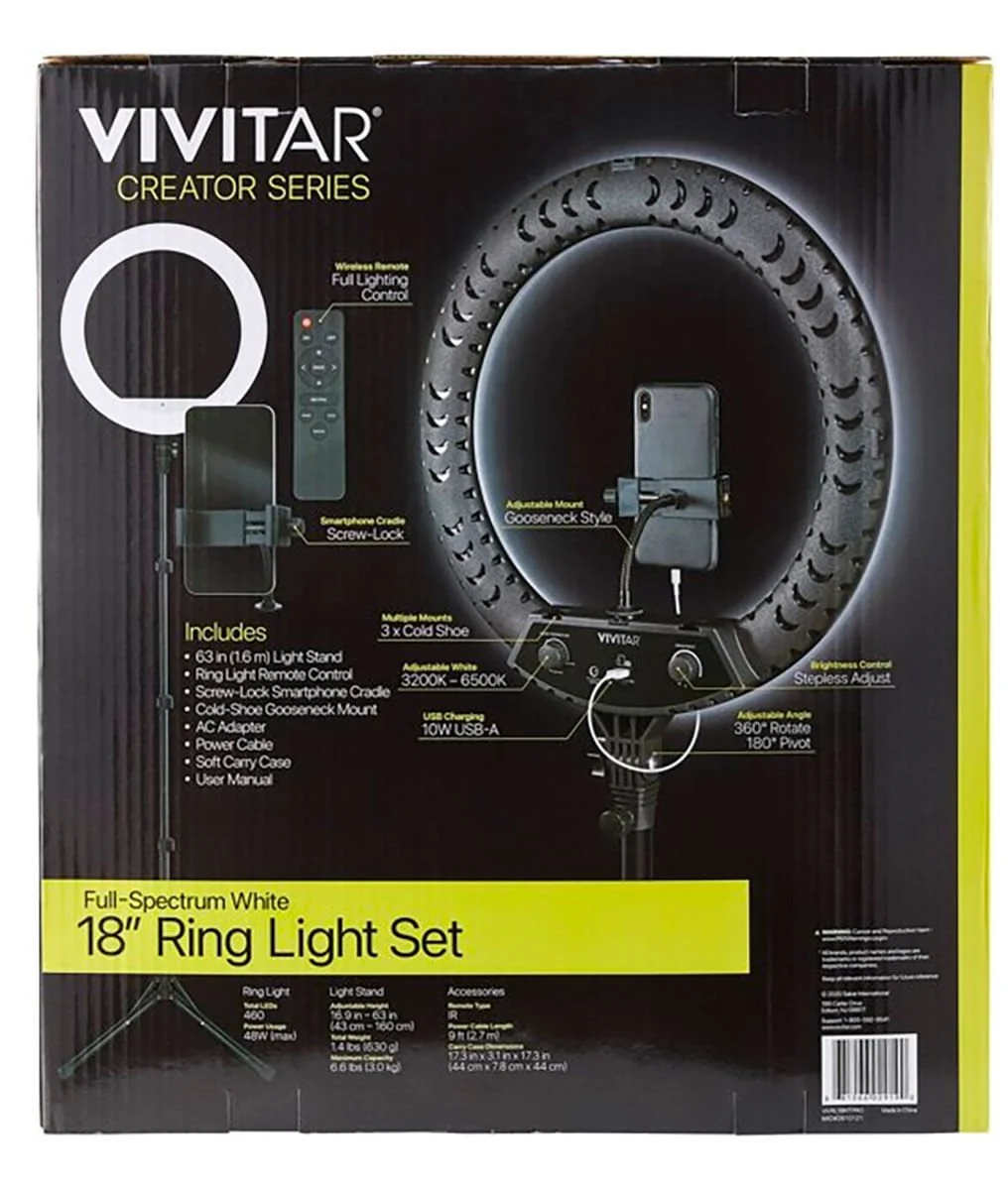 Luminária Ring Light 18 polegadas c/ Tripé, controle remoto e encaixe para Smartphone ...