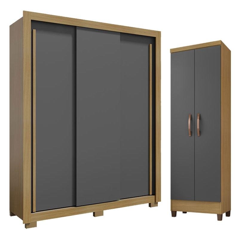 Guarda Roupa Solteiro Nevoa Flex 3 Portas de Correr e Armário Multiuso ...