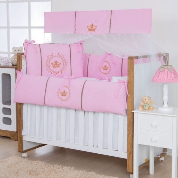 Kit Berço Americano 09 peças Brasão Rosa | MadeiraMadeira