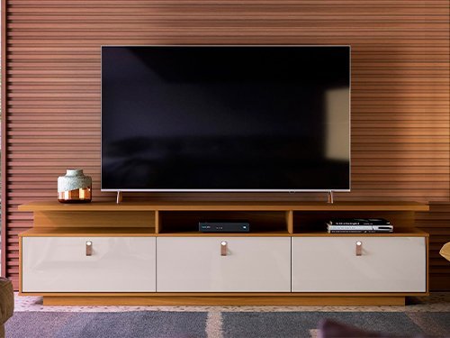 Rack para Tvs Marrocos 2,07 Tauri/off White Perolizado Lukalian | MadeiraMadeira