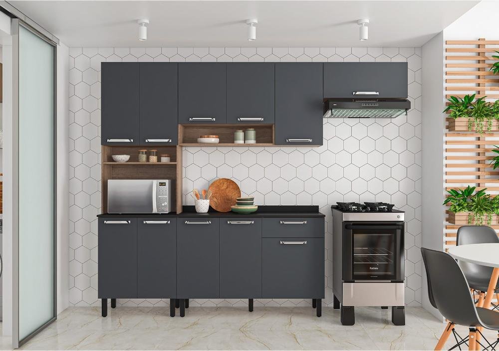 Cozinha Itatiaia Vegas - 4 Peças - Nicho - Grafite | MadeiraMadeira