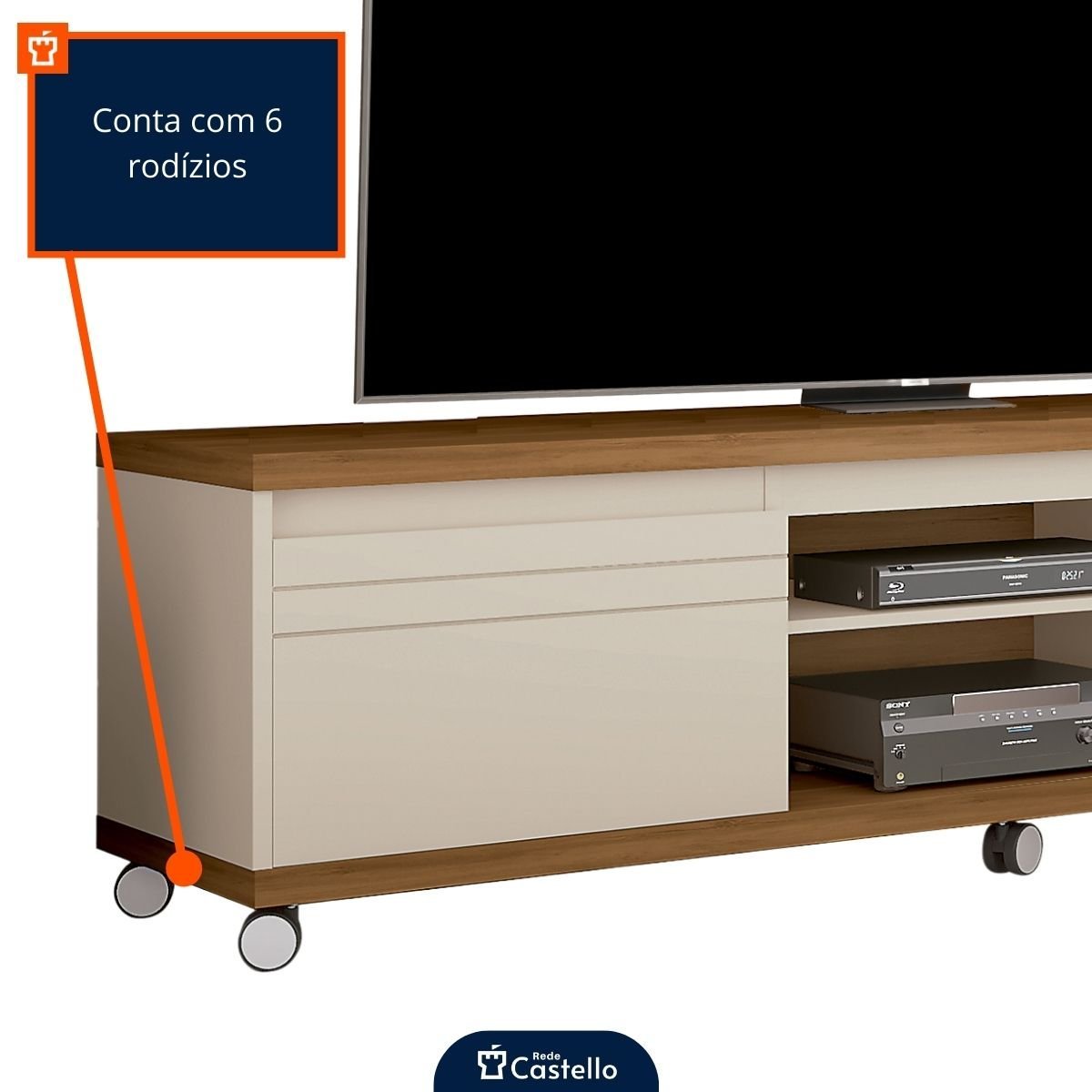 Rack de Televisão até 65 Polegadas com 2 Portas Rodízios - Mod.0326 ...