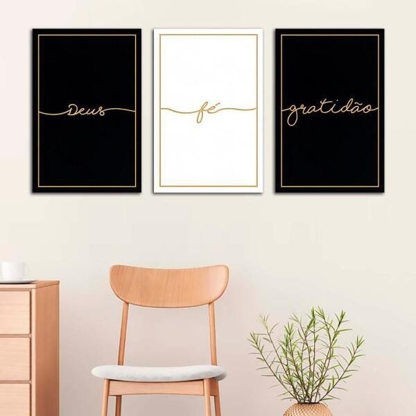Conjunto Quadros Decorativos Quarto Mdf Deus Fé Gratidão | MadeiraMadeira