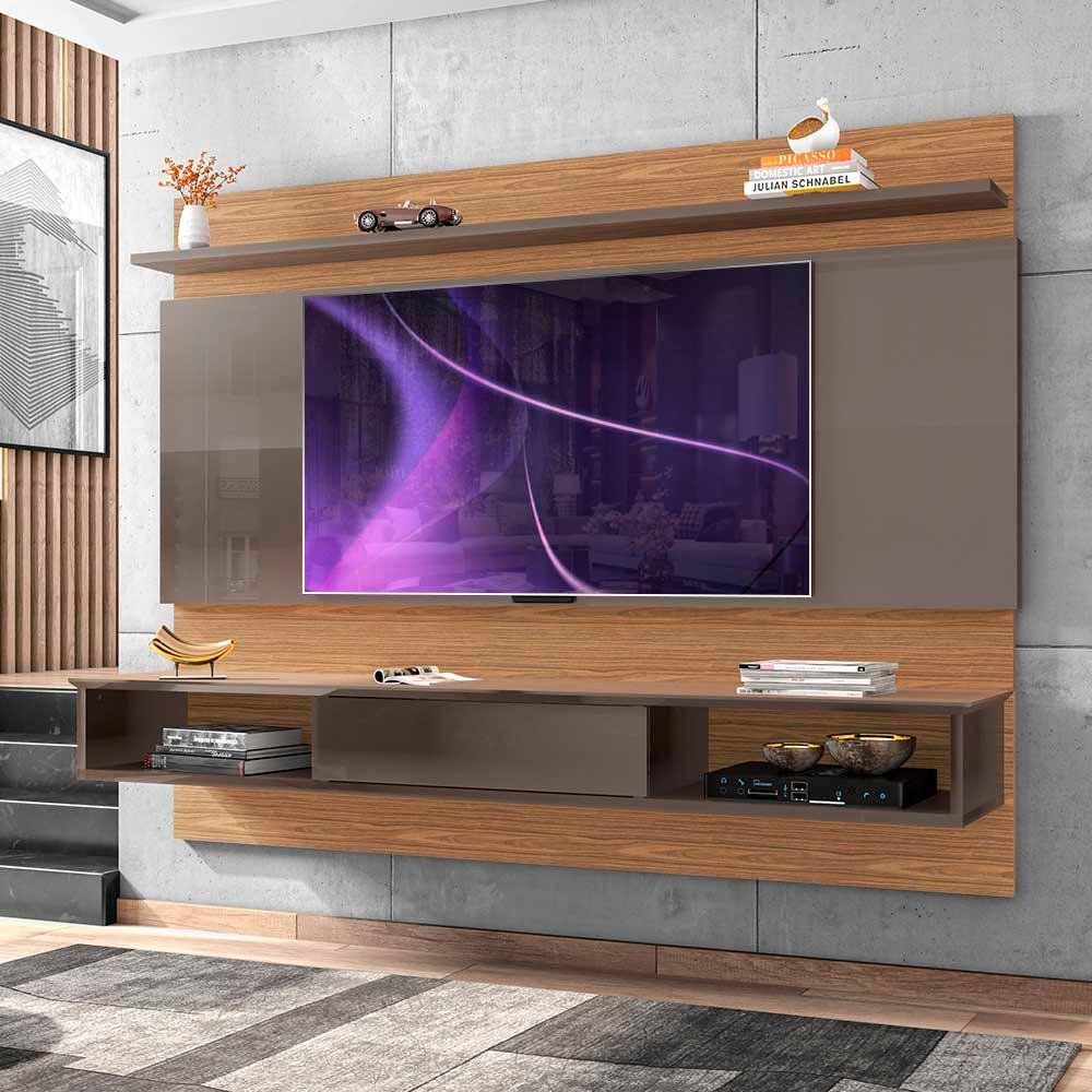 Painel Para TV 55 Polegadas Com Gaveta Noce Cinza Pérola Nápoles 2.20 ...